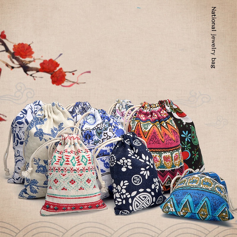 Printed Cotton Linen Drawstring Bag Jewelry Gift Famous Ethnic Style ...