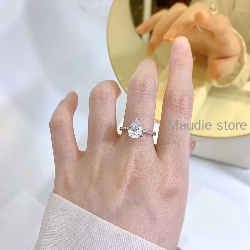 7*10mm Real Moissanite Diamond Ring for Women 100% Pear Cut S925 Sterling Drop Shape 2ct With ...