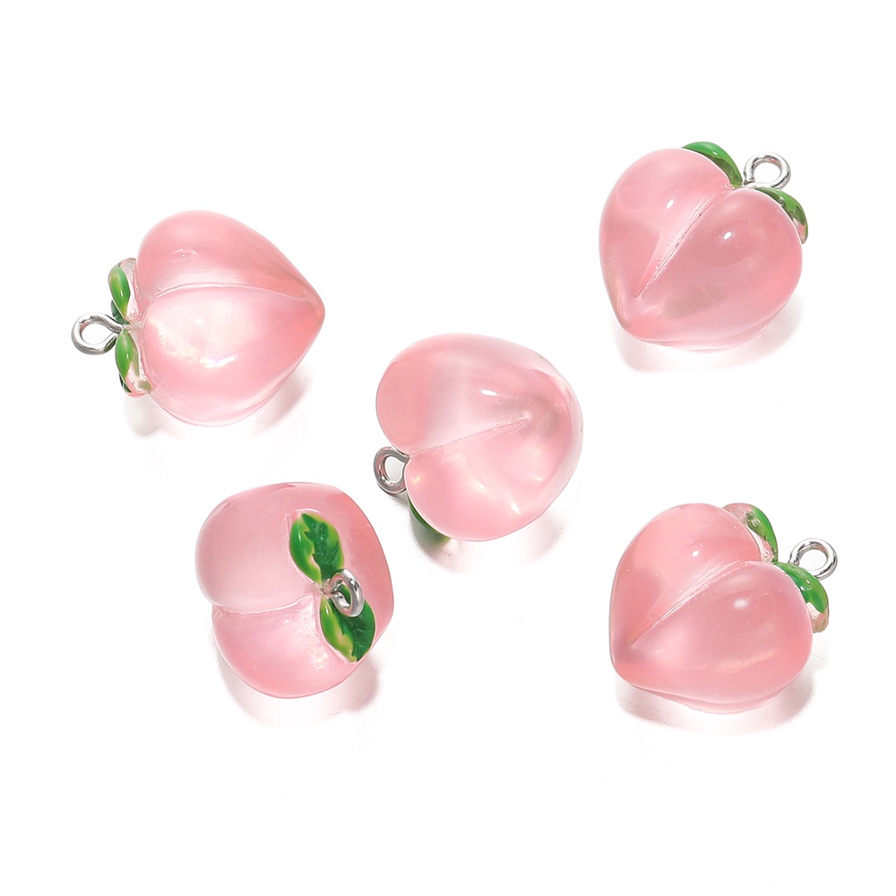 St.kunkka 2pcs Transparent Peach Pendant Beads Resin Pink Peach Pendant ...