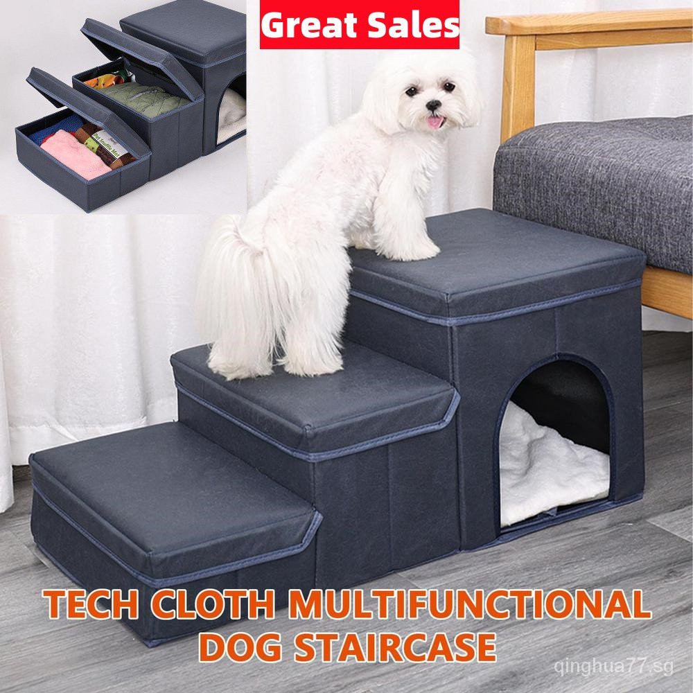 NEW Foldable Ramp Up Stairs 3 Steps Pet Stairs with Storage for Easy ...