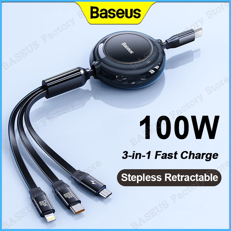 Baseus Retractable Cable 3 In 1 Fast Charge Cable USB C 66W Type C ...