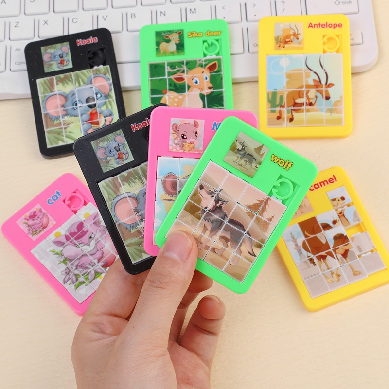 16 Frame Cartoon Animal Sliding Puzzle / Mini Animal Jigsaw Game Toy ...