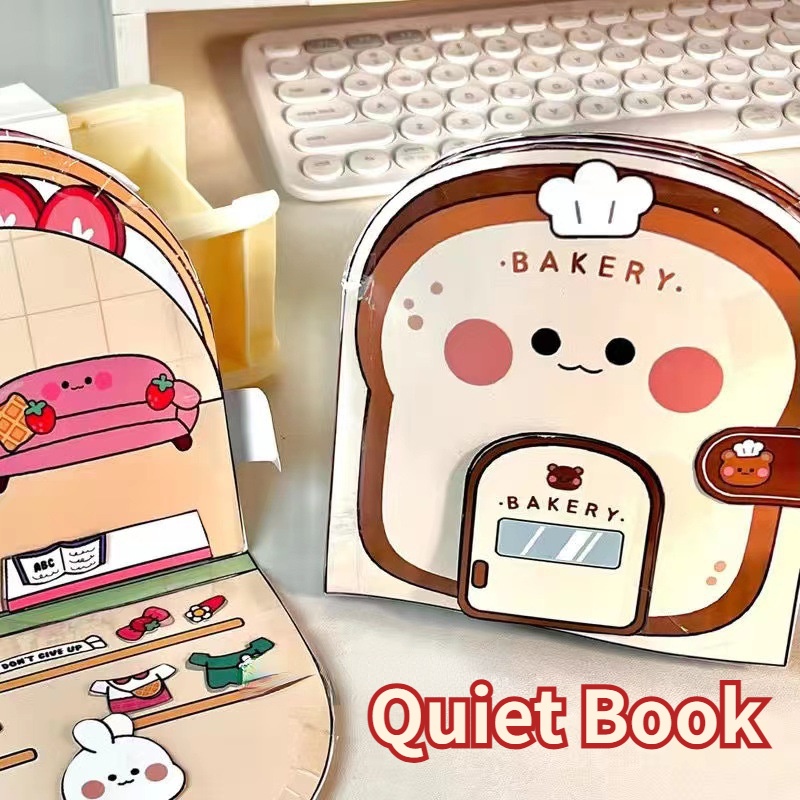 Cartoon Waffles Bread Quiet Book Pet Dog Dress Up Sticker Aquarium Mini ...