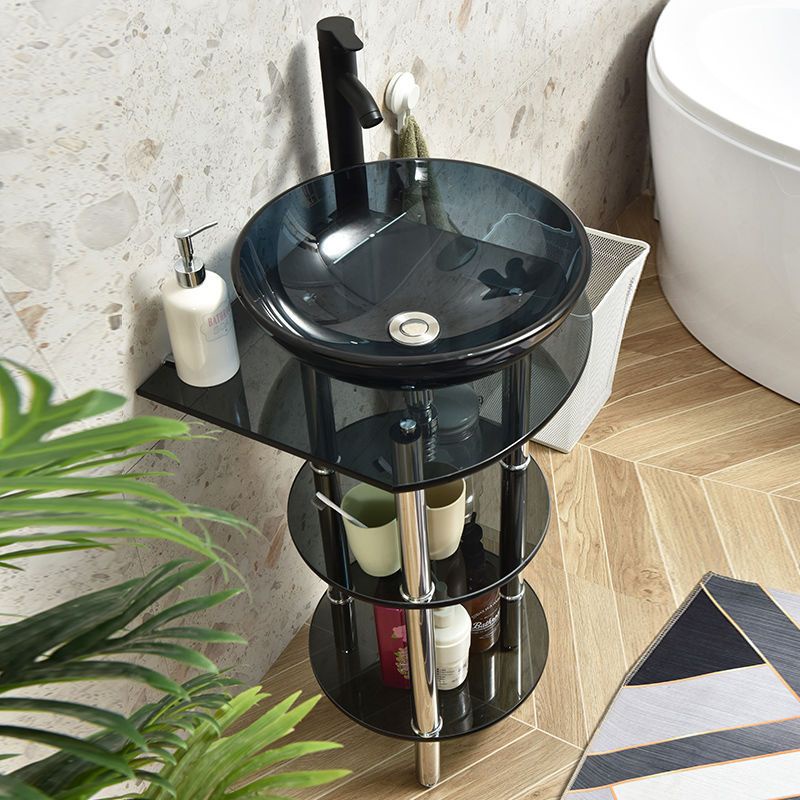 Simple Glass Column Wash Inter-Platform Basin Small Apartment Bathroom ...