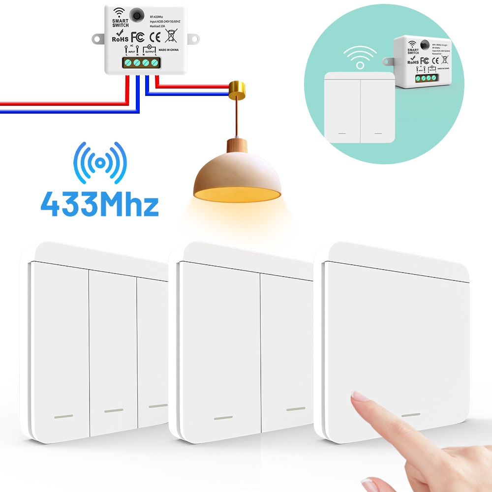 RF 433Mhz Wireless Switch Set Diy smart switch 1/2/3Gang Push Button ...