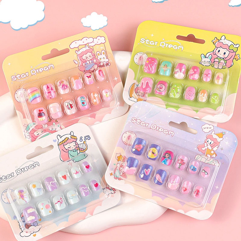 Cute Cartoon Fake Nails for Kids Lovely Princess Back-glued Children's ...