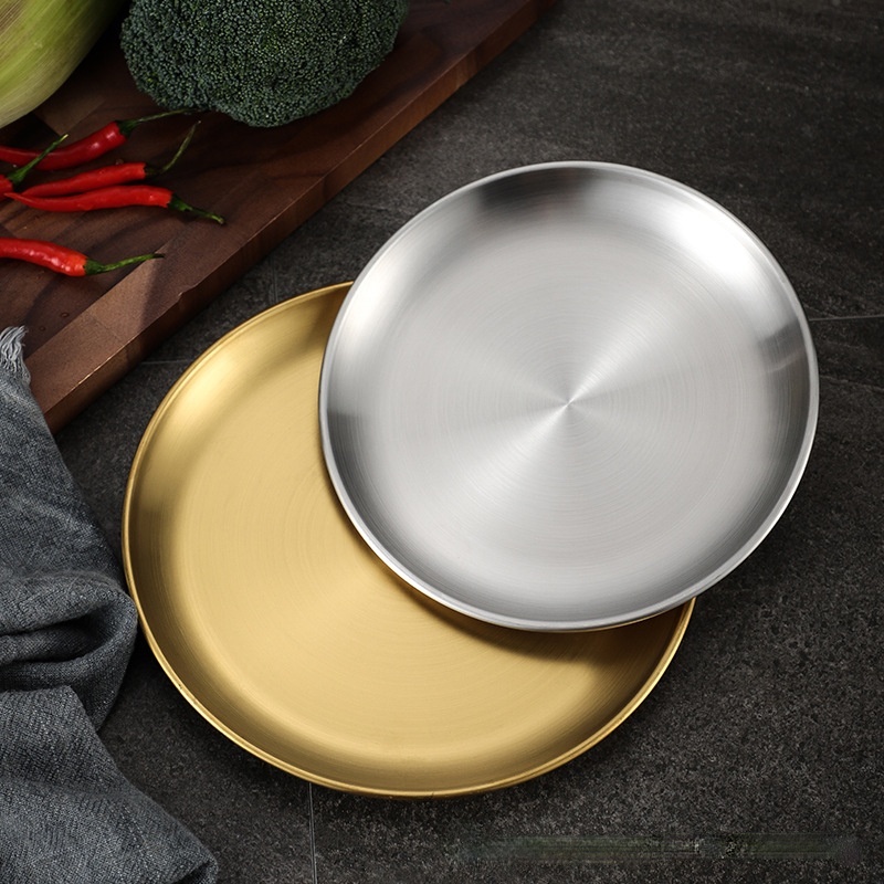 Stainless Steel Plate Set Easy to Clean, Luxury Metal Round Serving ...