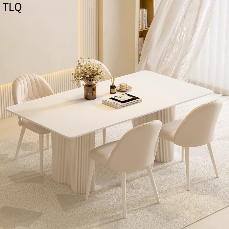 TLQ Cream white dining table set Sintered Stone household modern ...