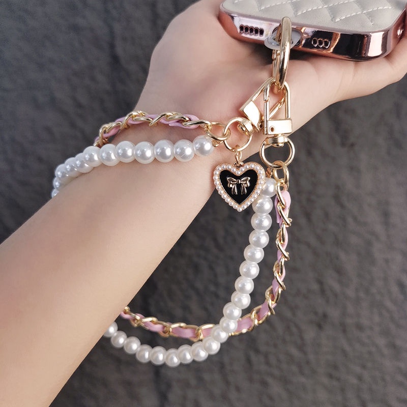 KWY Store & mobile phone chain short leather pearl chain handchain ins ...
