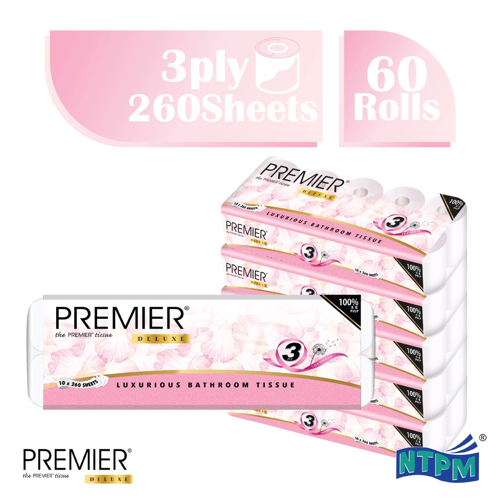 [60 Rolls] Premier Deluxe 3ply Pink Flora Bathroom Tissue - Bundle of 6 ...