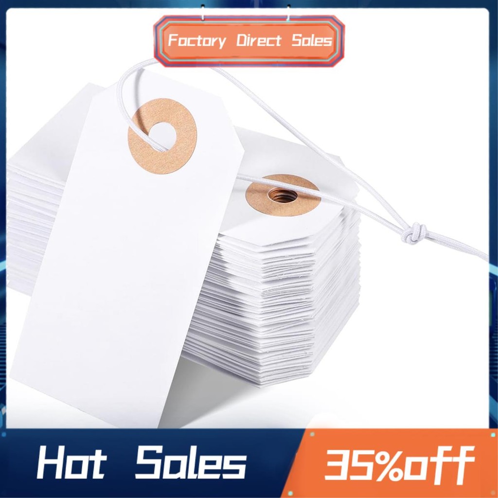 100 Pack Blank Tags with Elastic String Marking Hang Tags Attached ...