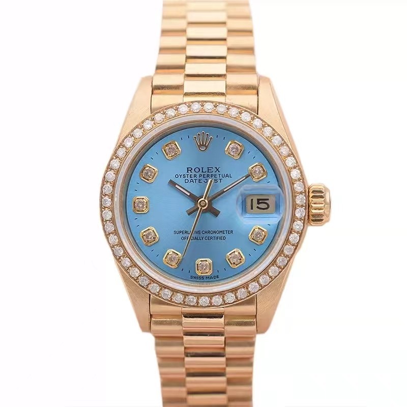 Rolex Rolex Women's Clothing Log Type 18K Gold Blue Disc Diamond ...