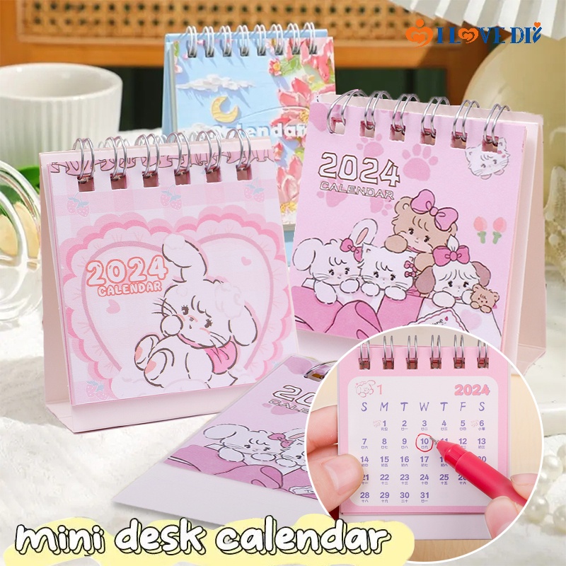 1Pc 2024 Cartoon Desktop Note Coil Calendar Lovely Pink Cat Standing ...
