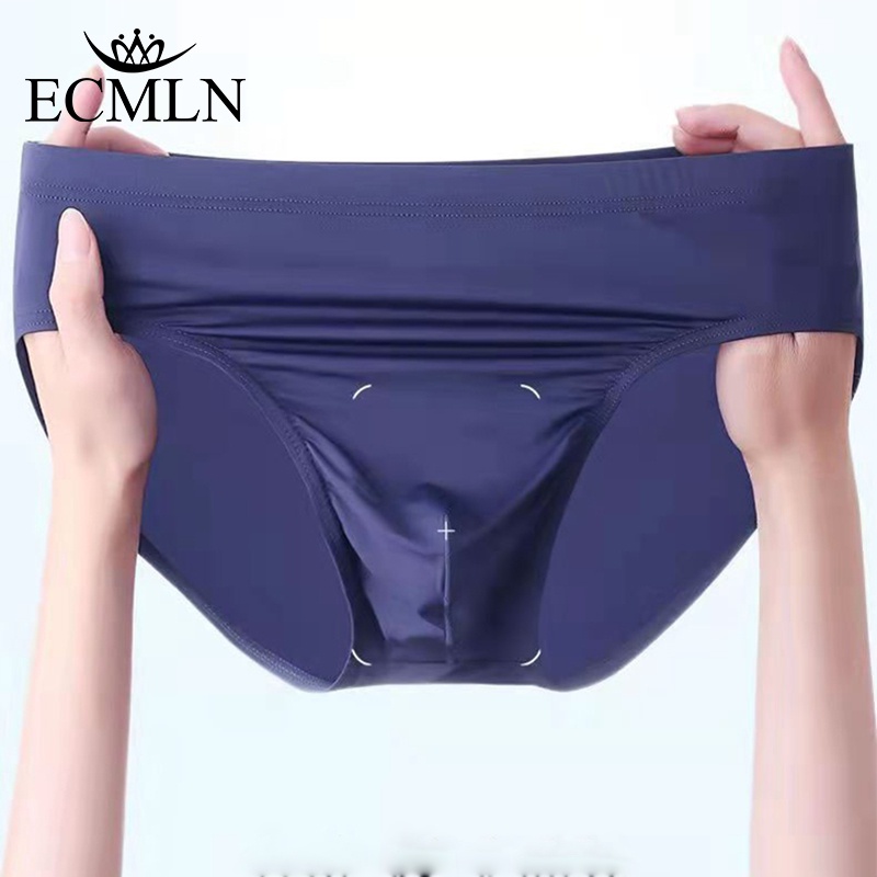 ECMLN Men's Ice Silk Seamless Briefs Sexy Mid-waist Soft Men's ...