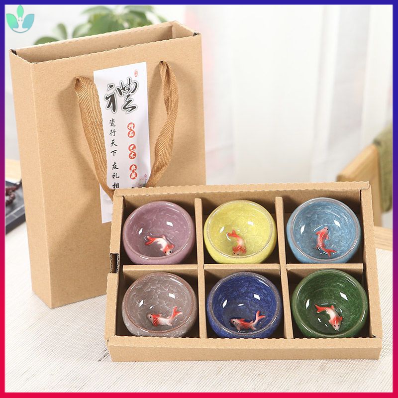 6 Pieces Soju Wine Glass Set Koi Fish Tea Set Porcelain Koi Fish Tea ...