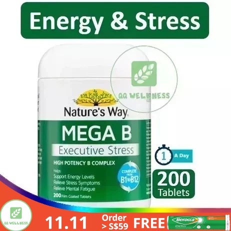 👍NATURE'S WAY Mega B 200 Tablets High Potency B Complex Boost Energy ...