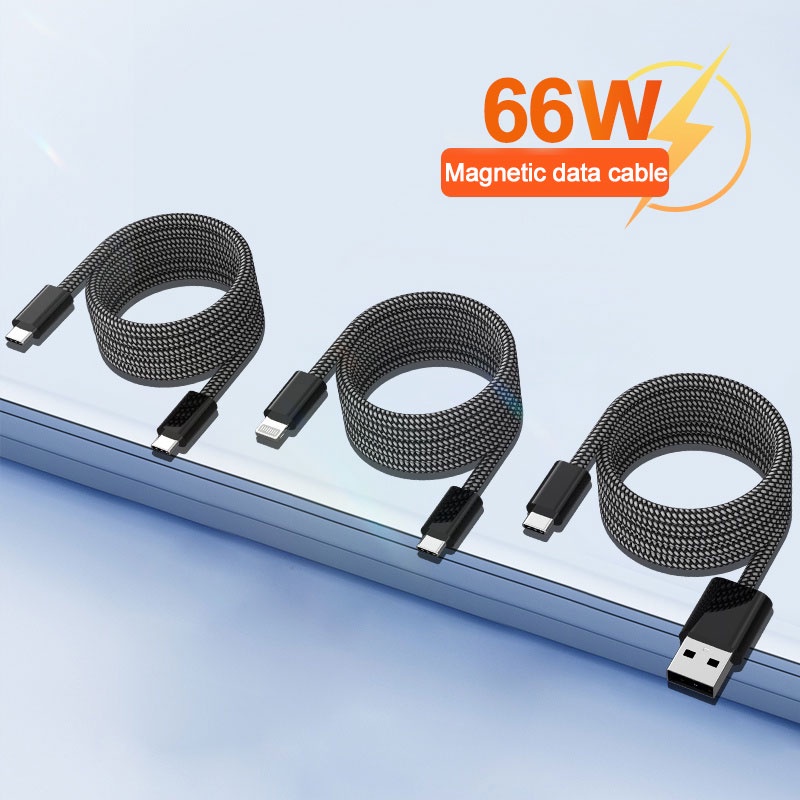 66W 1.5M Magnetic Data Cable Self Winding Cable Fast Charging Data Cord ...