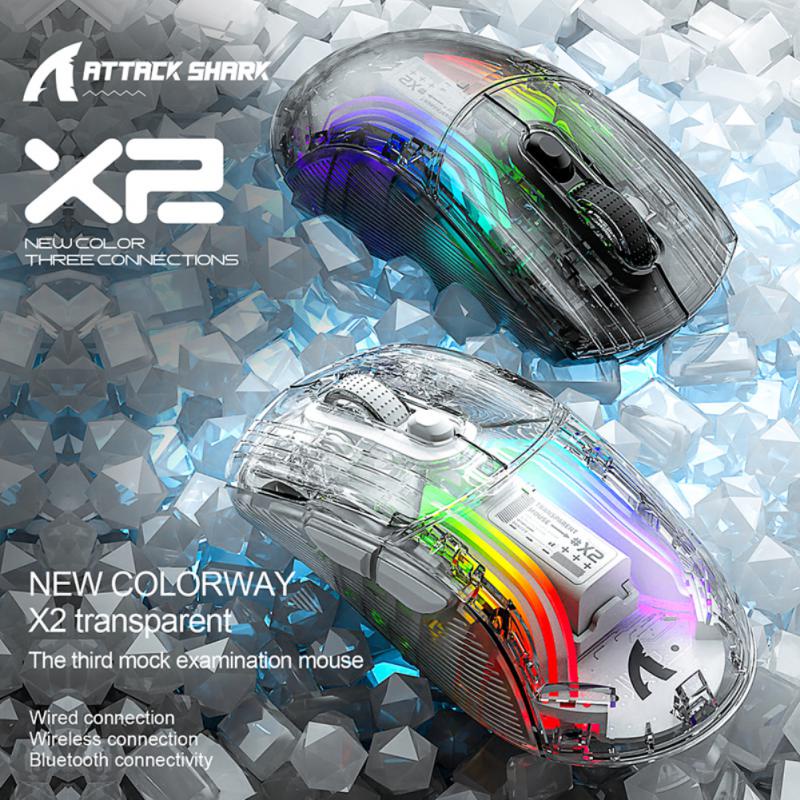 Attack Shark X2 RGB Luminous Transparent Wireless Bluetooth Three-Mode ...