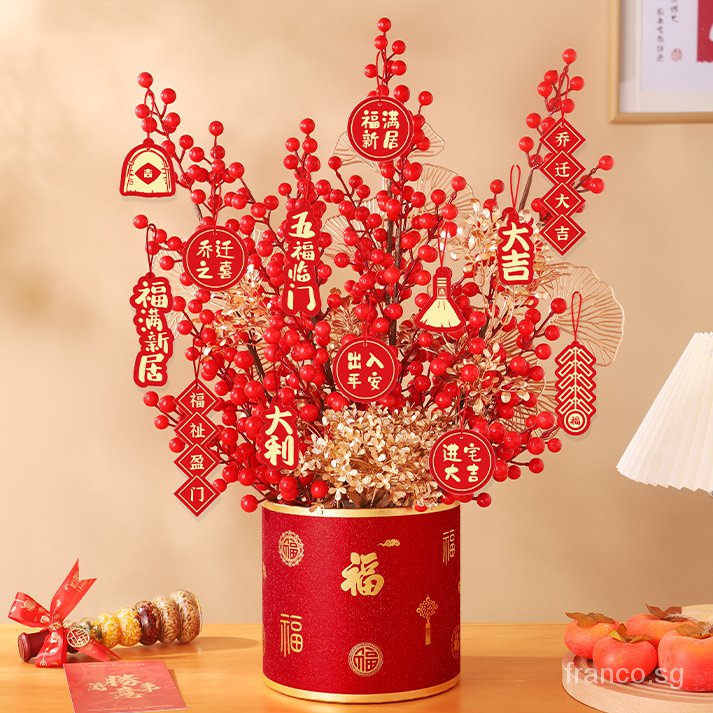 2024 CNY Hair Wealth and Luck Barrel Fortune Fruit Artificial Flower ...