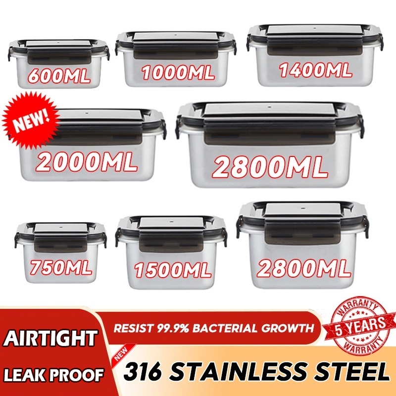 316 Stainless Steel Airtight Food Container With Sealed Lid Portable ...