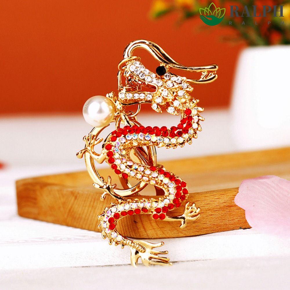 RALPH Rhinestones Dragon Keychain, Inlay Rhinestones Chinese Zodiac ...