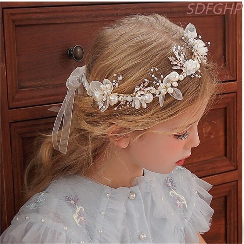 Children s Birthday Wreath Headband Wrists Pearl Corolla Wedding Flower Girl Flower Crown Bridal Garland Headband BG Shopee Singapore