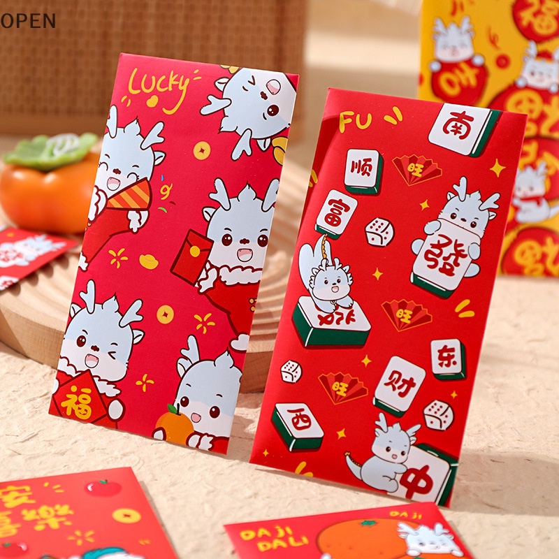 OP 6PCS 2024 Dragon Year Red Envelope Spring Festival New Year Blessing ...