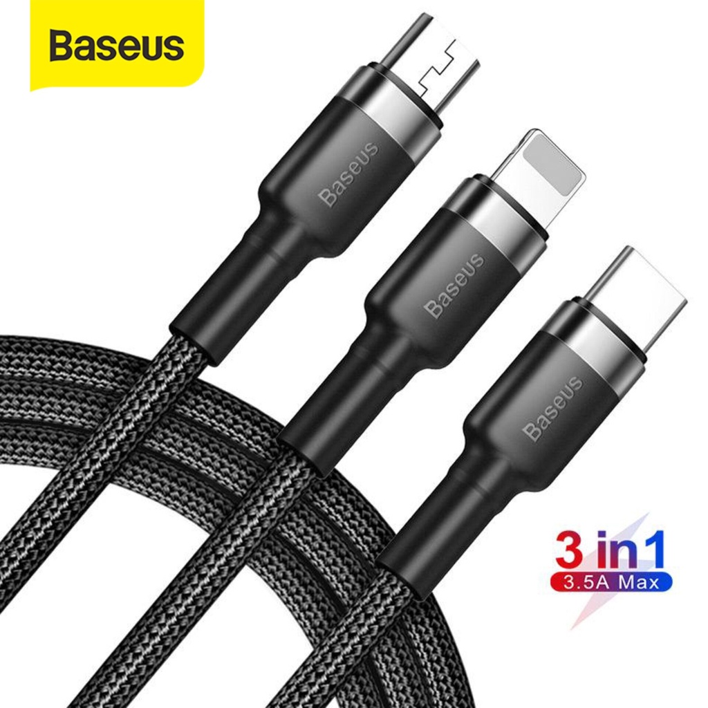 Baseus 3 in 1 USB Cable Multi Charging Cable USB to M+L+C For iPhone ...