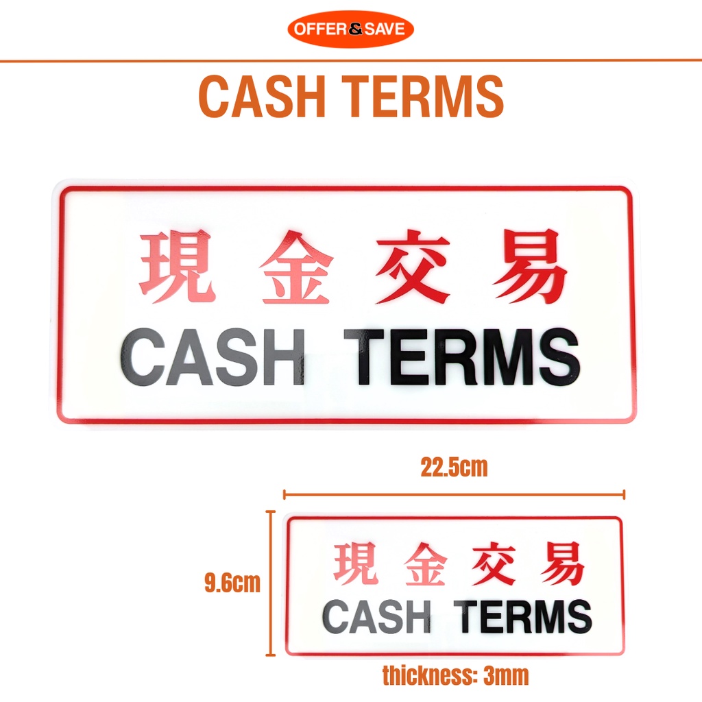 Cash Terms / Acrylic Sign / Sign Board / Signage with Double-Sided Tape ...