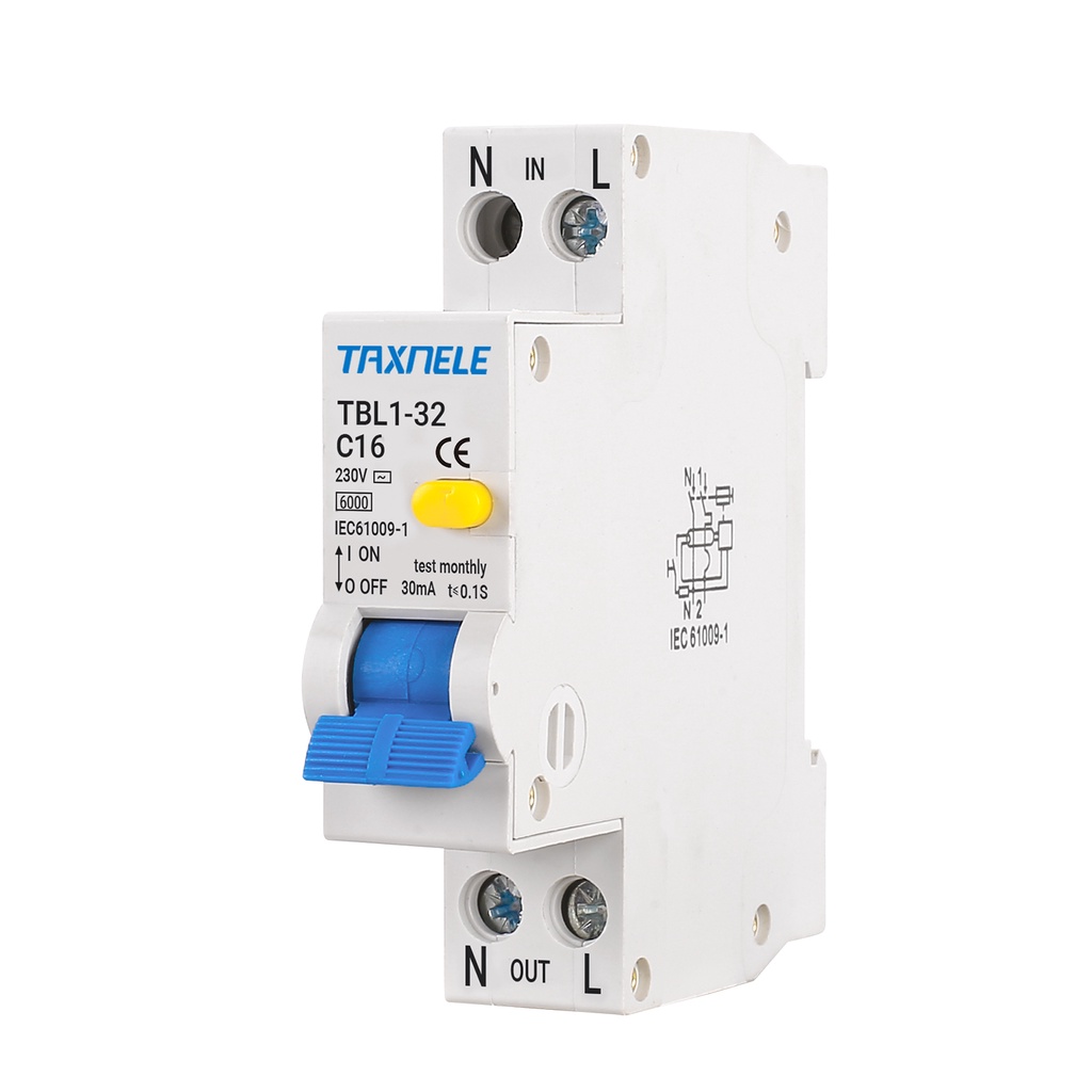 230V 50/60Hz RCBO 1P+N 18MM Mini 6KA Residual Current Differential Automatic Circuit Breaker ...
