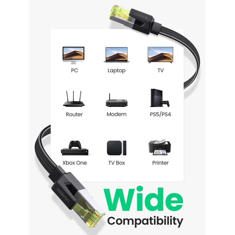UGREEN Cat 7 10Gbps Flat Braided RJ45 Ethernet Cable Durable High Speed ...