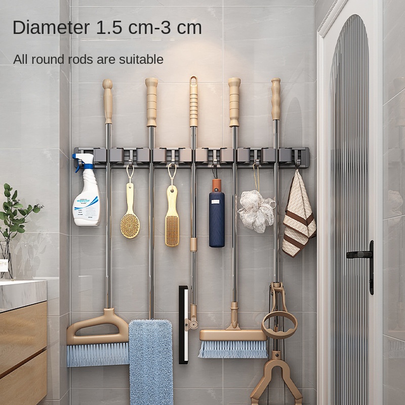 Mop Rack Wall-Mounted Mop Clip Hook Storage Rack Toilet Wall Hook ...