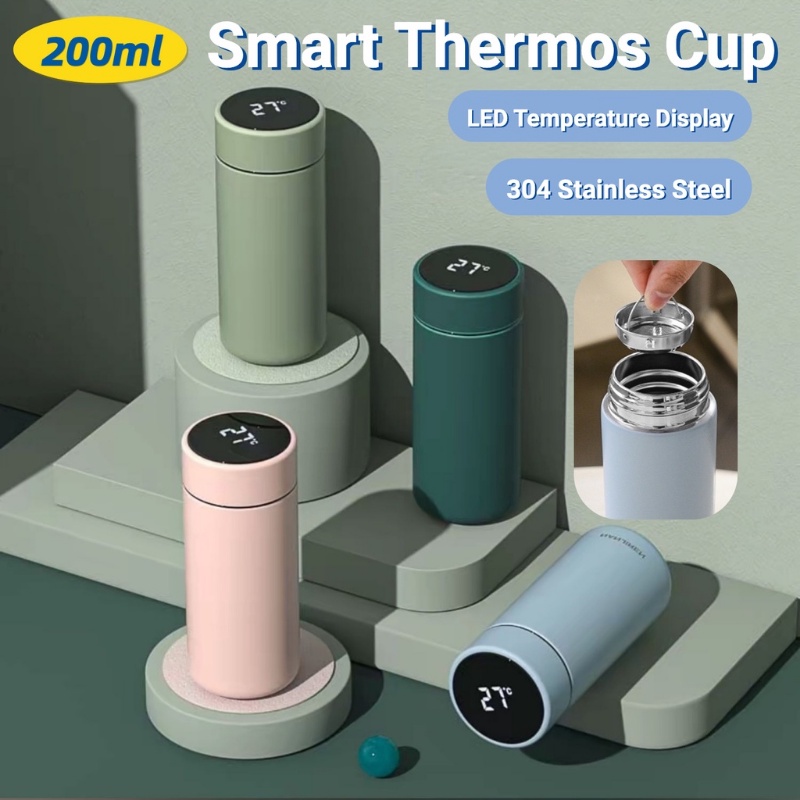 200ML Smart Thermos Water Bottle Intelligent Temperature Display Stainless Steel MINI Pocket ...