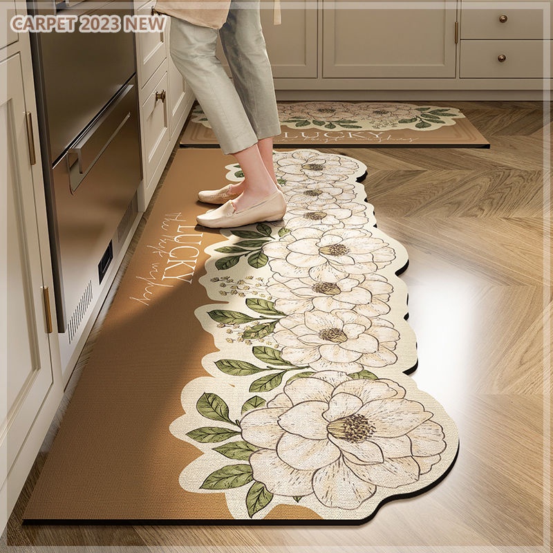 Flower Kitchen Floor Mat Soft Diatom Mud Water-absorbing and Oil ...