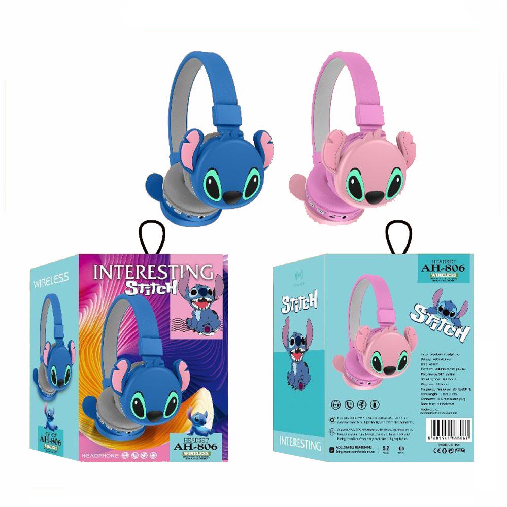 Lilo & Stitch AH-806 Stitch Angel Kids Over-ear Bluetooth Headphones Cute Pink Adjustable ...