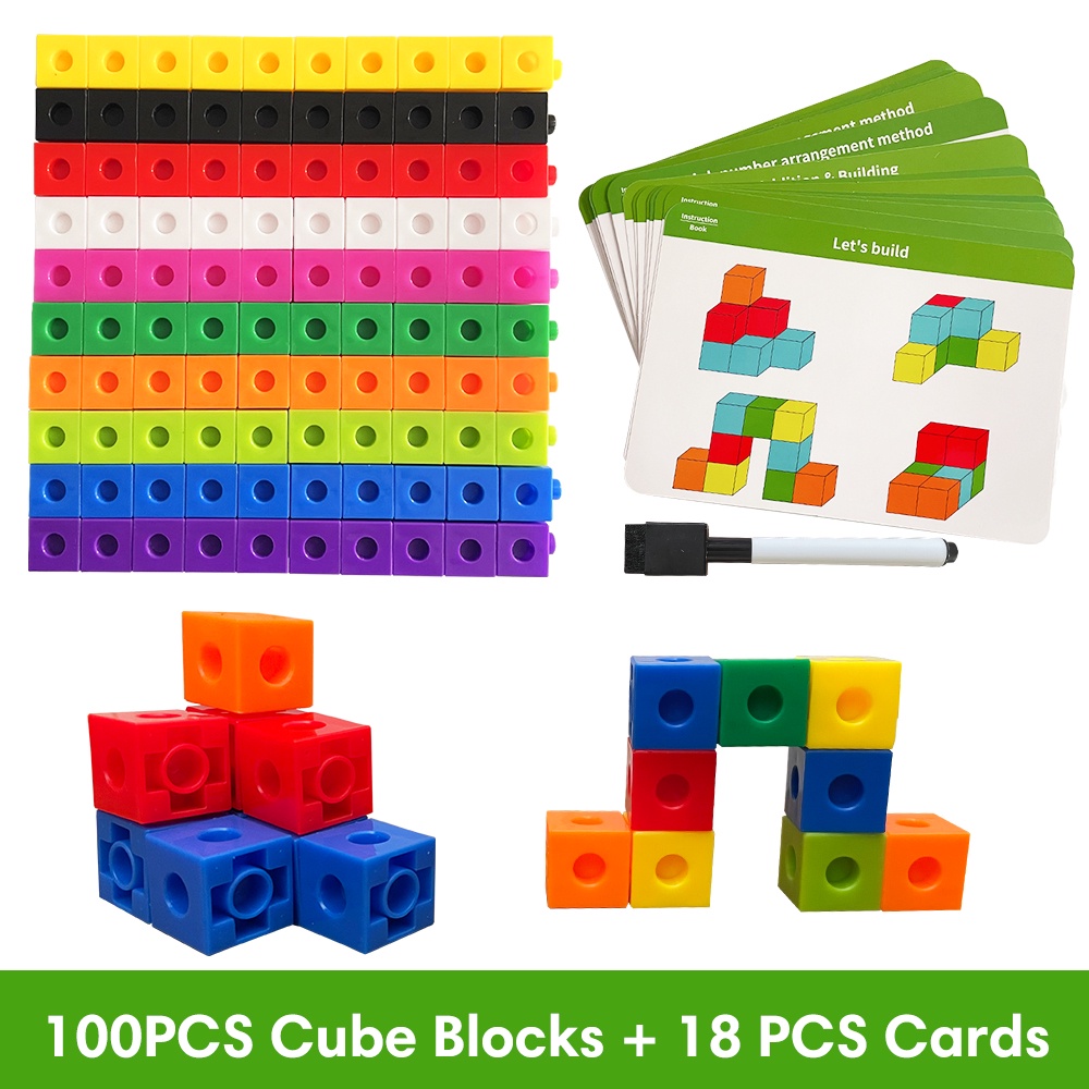 100Pcs Rainbow Math Link Building Block for Children Math Kindergarten ...