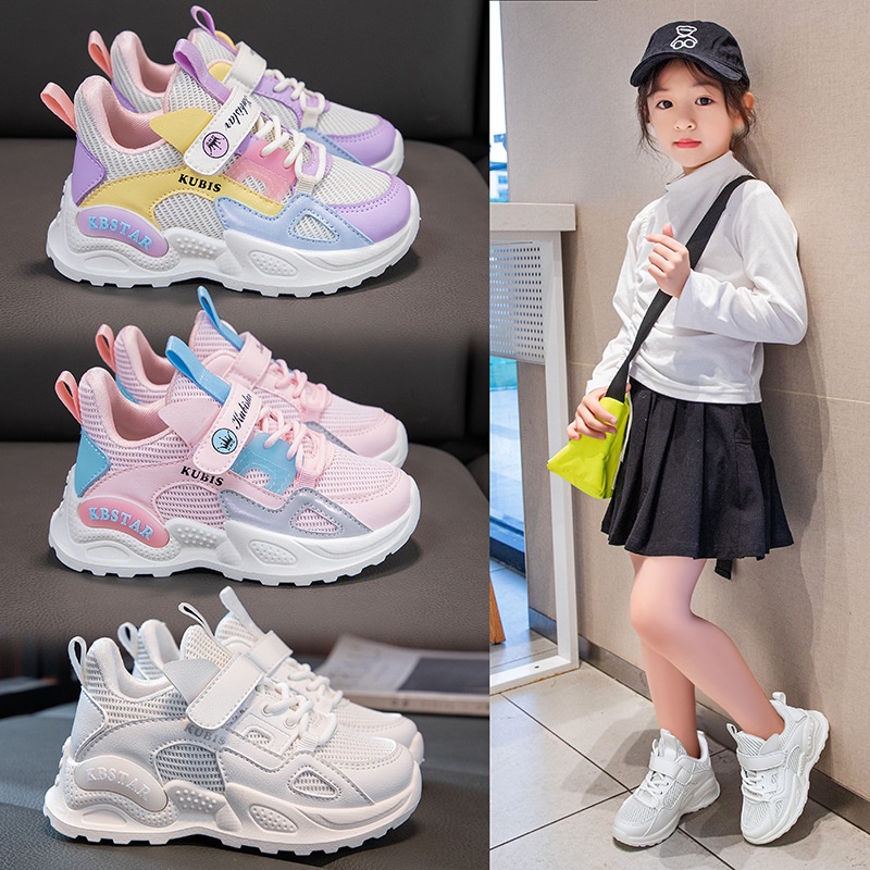 Spring New Children's Sports Shoes Girls Mesh Breathable Student White ...