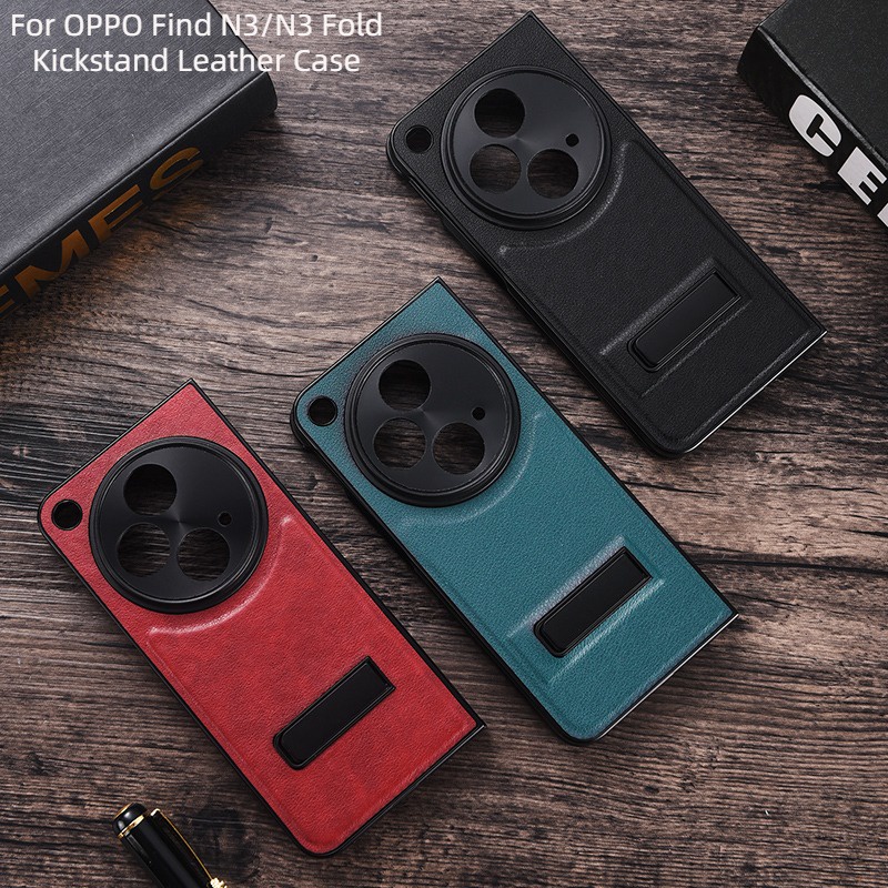 For OPPO Find N3 Fold Case Metal Bracket Kickstand Luxury PU Leather PC ...