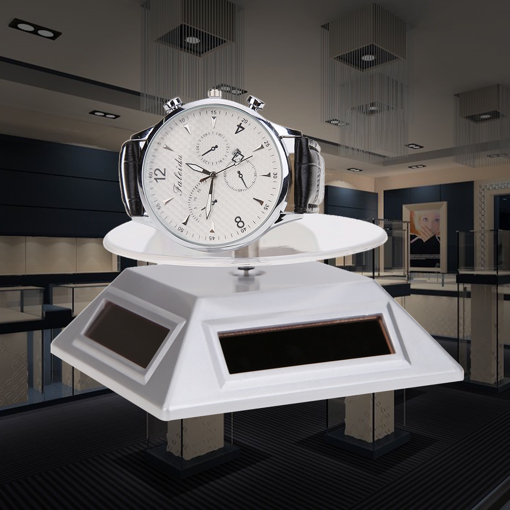Solar Power Showcase 360 Turntable Rotating Jewelry Watch Ring Display ...