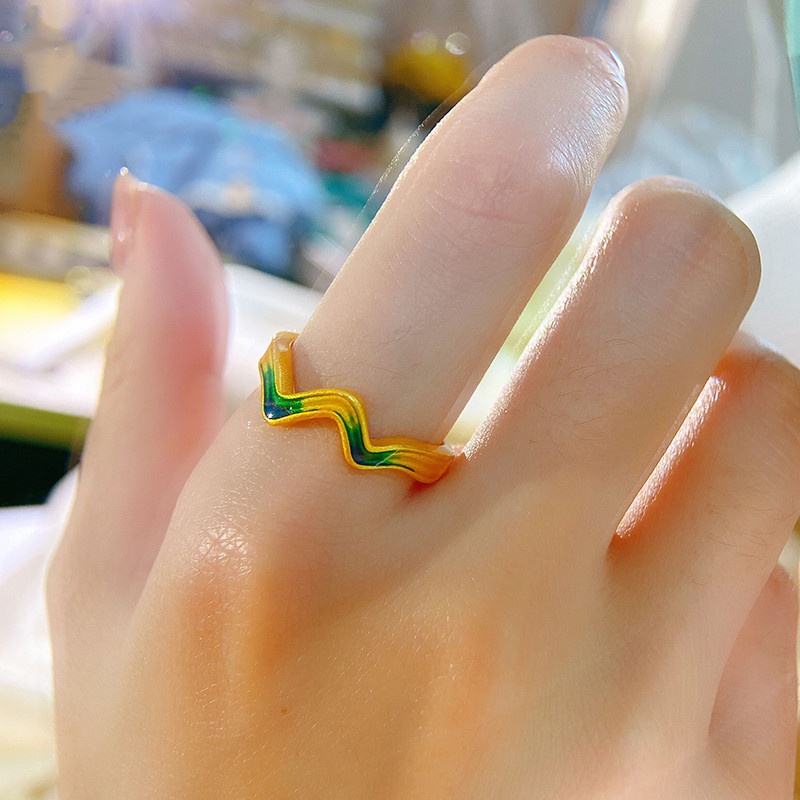 Retro 999 rings Pure Gold ripple Enamel female 24K Golden Ring opening ...