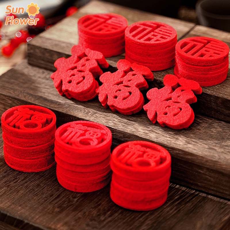 2024 Chinese New Year Fu Characters 20/30pcs Red Window Felt Sticker ...