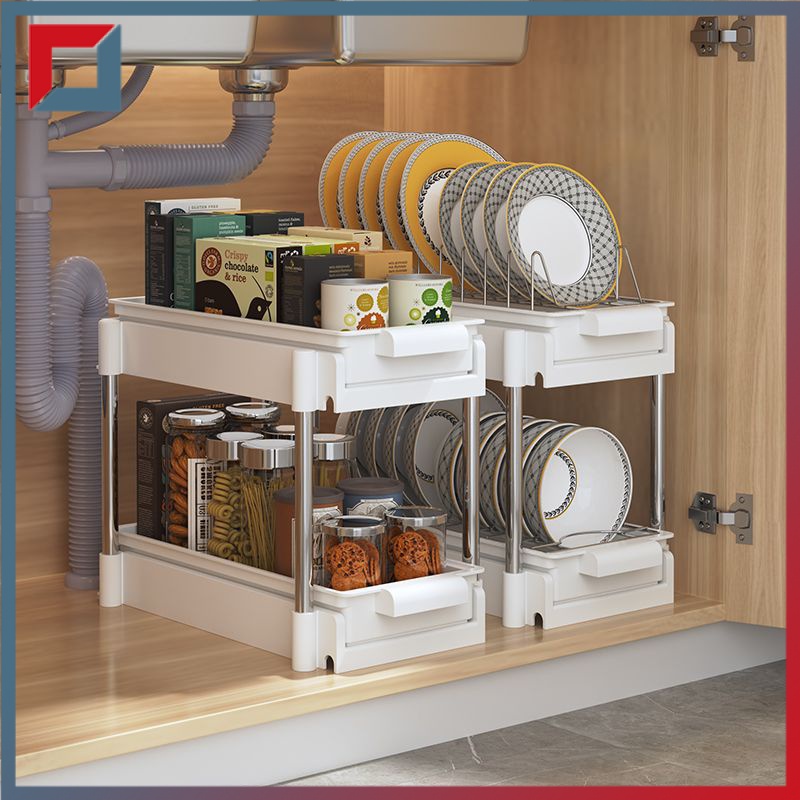 Kitchen dish storage rack drawer with built-in pull-out small dish rack ...