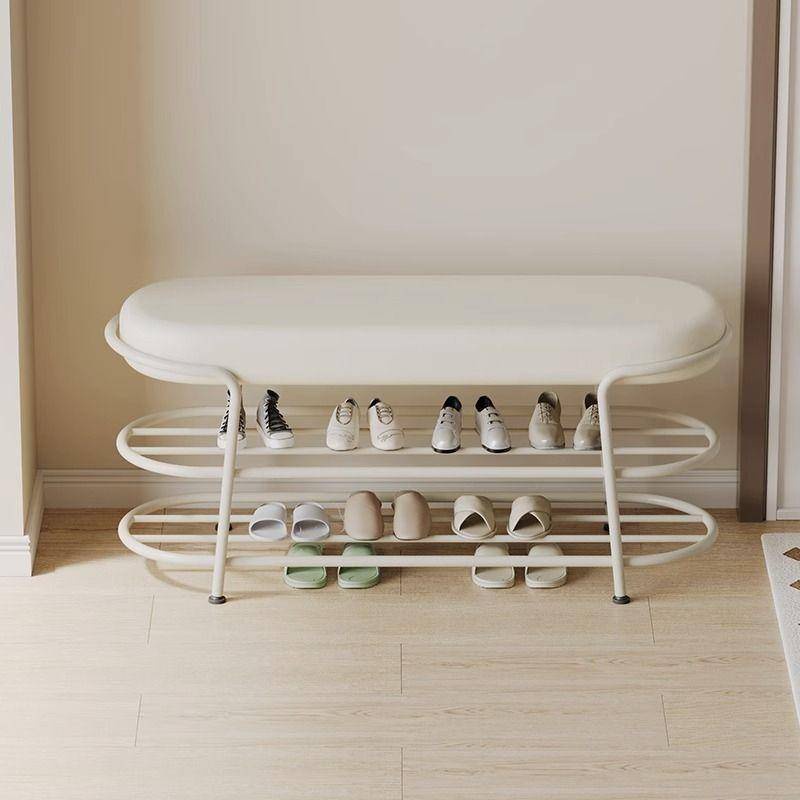 Genuine leather shoe changing stool, household doorstep shoe cabinet ...