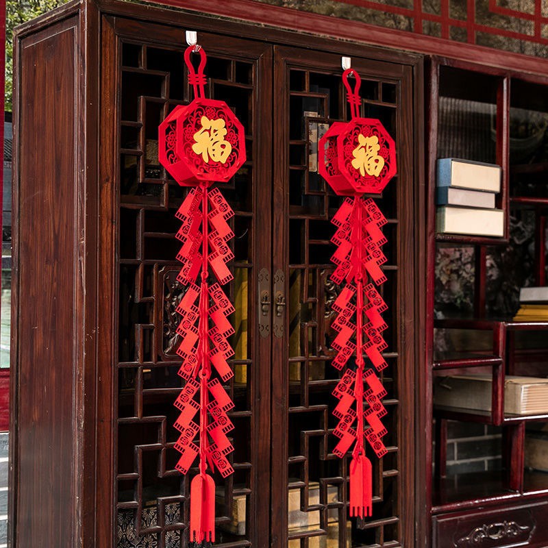 Red Non-woven Firecracker String Ornament FU Character Firecrackers ...