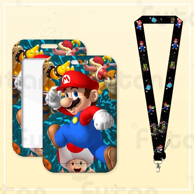 Super Mario Card Holder Case set Cartoon Cute Lanyards & Name Tags Id ...