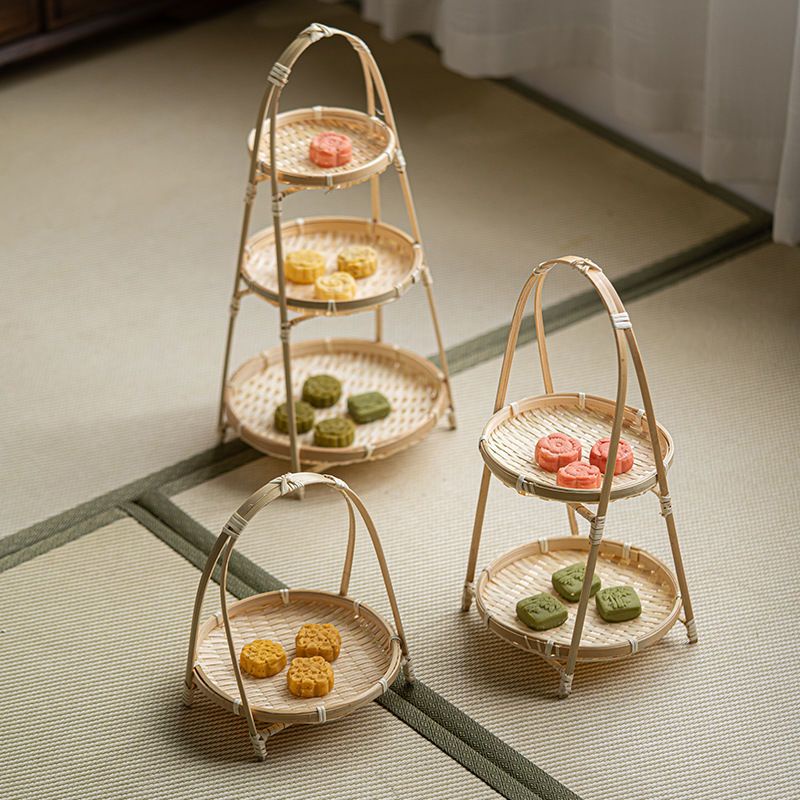 Pastry Plate Handmade Bamboo Woven Basket Household Dessert Refreshment ...