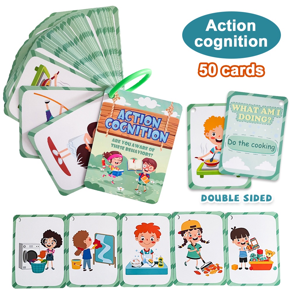 50 Cards Kids Learning Action English Words Educational Flashcards ...