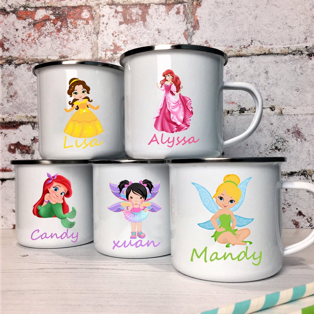 Custom Name with Cartoon Princess Girls Enamel Mugs Cartoon Coffee Cup ...