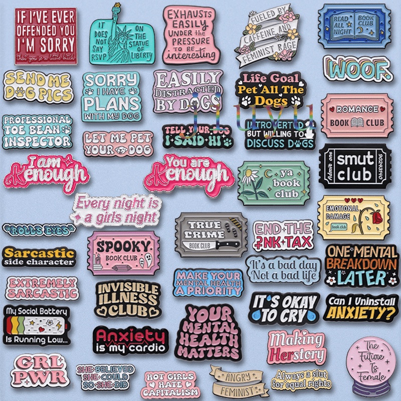 Creative Colorful Text Enamel Brooch Pins Motto Inspire Depress Funny Emotional Color Text Pin ...