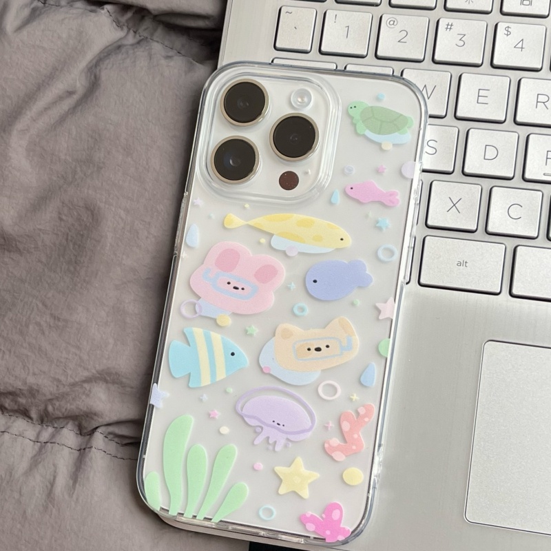 Cute Undersea Fish Phone Case for iPhone 13pro 14plus Transparent 12/11 ...